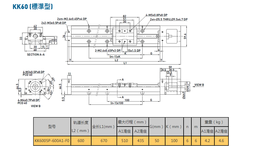 上银KK6005P-600A1-F0模组,上银KK模组_精密线性模组_HIWIN模组 - 上海朋升传动科技有限公司